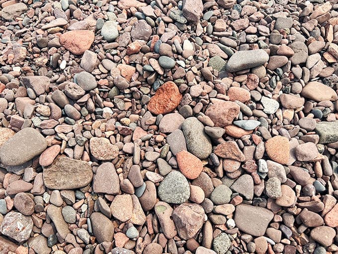 A kaleidoscope of smooth stones creates nature's most beautiful mosaic, each pebble telling its own geological story.