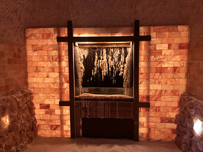 The salt graduation tower creates a microclimate of mineral-rich air, like breathing ocean breezes without having to fight for beach parking.