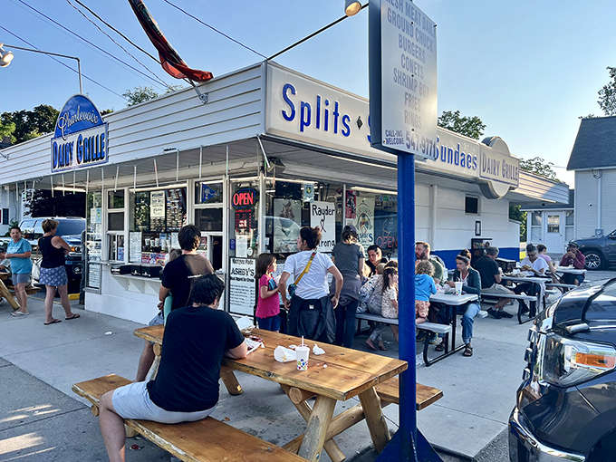 Summer evenings bring crowds of burger enthusiasts and ice cream aficionados to this unassuming roadside gem.