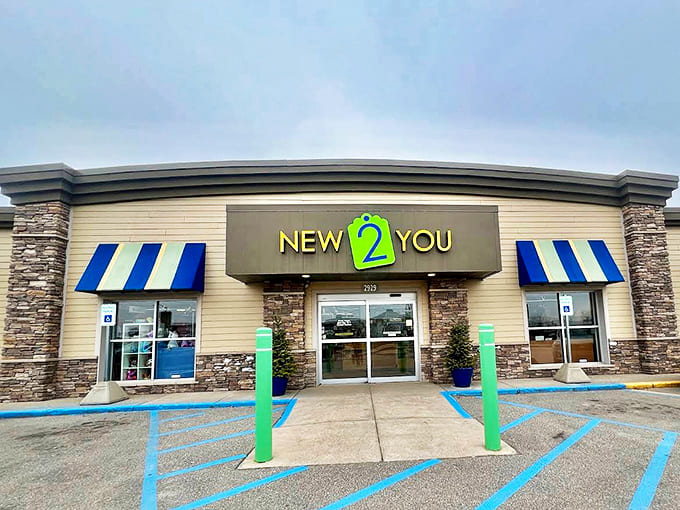 New 2 You in Grand Rapids breaks thrift store stereotypes with its upscale stone facade and welcoming entrance. Secondhand shopping gets fancy!