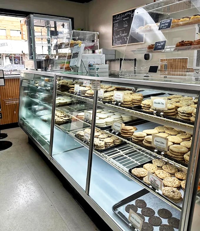 The display cases at Lev's showcase an impressive array of cookies, donuts, and pastries that make choosing just one nearly impossible.