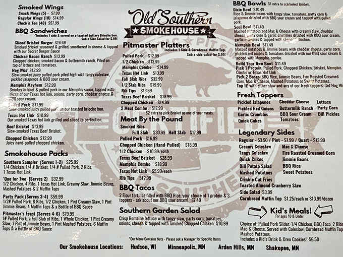 The menu board reads like a love letter to smoked meat enthusiasts, with the legendary brisket taking center stage among worthy contenders.