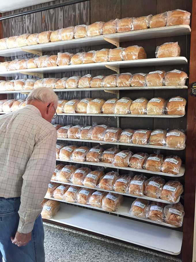 Rows of fresh-baked bread stacked like edible building blocks prove that sometimes the simplest things in life are the most satisfying and delicious.