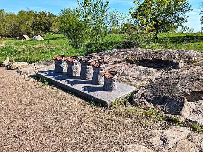Stone sculptures at Big Stone National Wildlife Refuge stand like ancient sentinels, telling stories of the land's geological past.