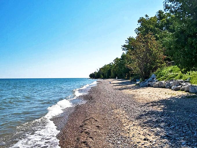 Where cobblestone meets crystal clear waters &ndash; Huron Shores' pebbly beach invites rock enthusiasts to discover hidden gems along its edge.
