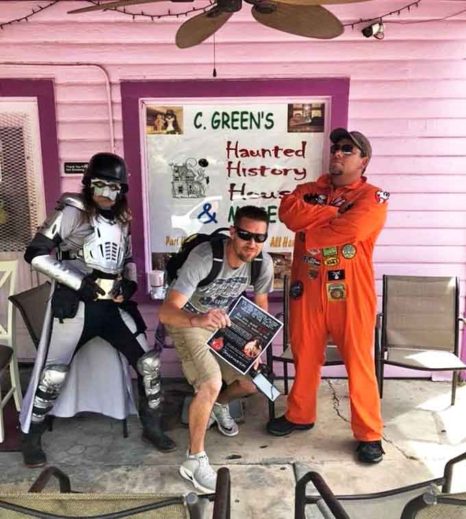 Visitors pose with costumed characters outside the museum, proving that even in the realm of the supernatural, photo ops are irresistible.