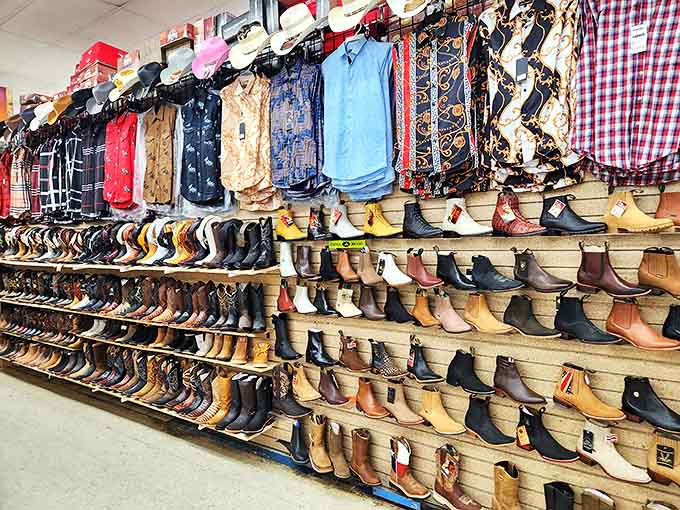 These boots were made for... everything! Rows of western footwear create a leather rainbow that would make any cowboy swoon.