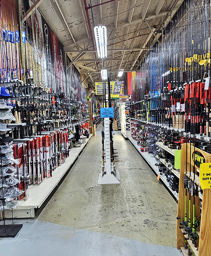 A fisherman's paradise awaits with enough rods, reels, and tackle to make an angler weep with joy. The perfect lure for every fish is hiding somewhere in this impressive collection.