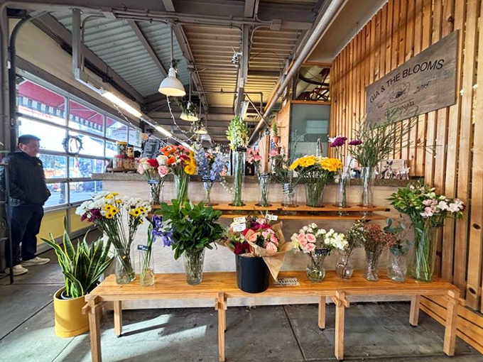 At Findlay's flower stalls, nature's artwork bursts forth in vibrant displays that add fragrant beauty to the market's sensory symphony.