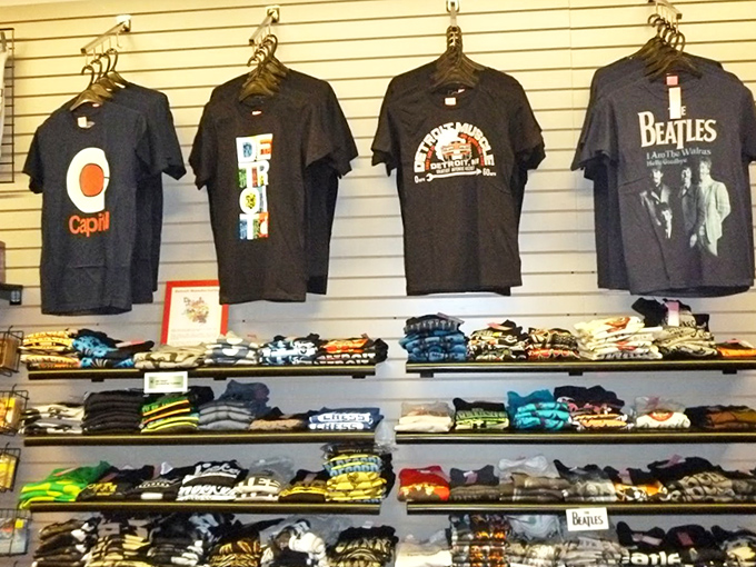 Graphic T-shirts: Rock history hangs on these racks &ndash; from Capitol Records' iconic logo to Sun Studios and Beatles classics for the discerning music fan.