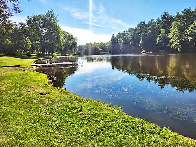 Hanson Park's serene pond reflects the sky like nature's mirror, creating picture-perfect moments that make you reach for your camera every time.