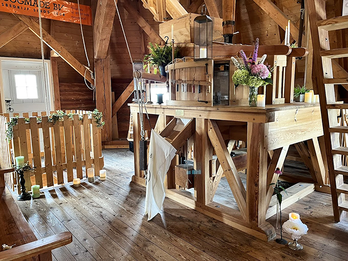 Step inside to discover the windmill's intricate wooden machinery &ndash; a masterpiece of old-world engineering where every beam tells a story.