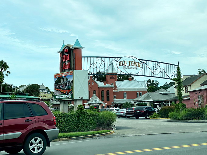 The welcoming entrance arch belies the facility's former purpose &ndash; a clever bit of historical misdirection that continues today.