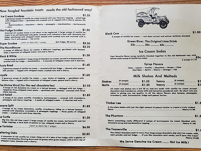 This isn't just a menu – it's a treasure map to frozen happiness with classics like "Black Cow" and "Green River."