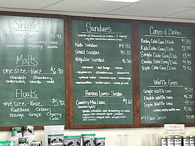 The chalkboard menu showcases a rotating cast of creamy characters &ndash; from classic malts to creative sundaes.