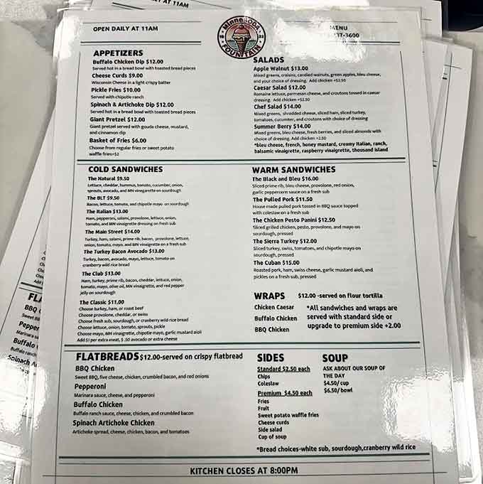 The menu reads like a love letter to simpler times, offering everything from classic sundaes to hearty sandwiches for hungry time-travelers.