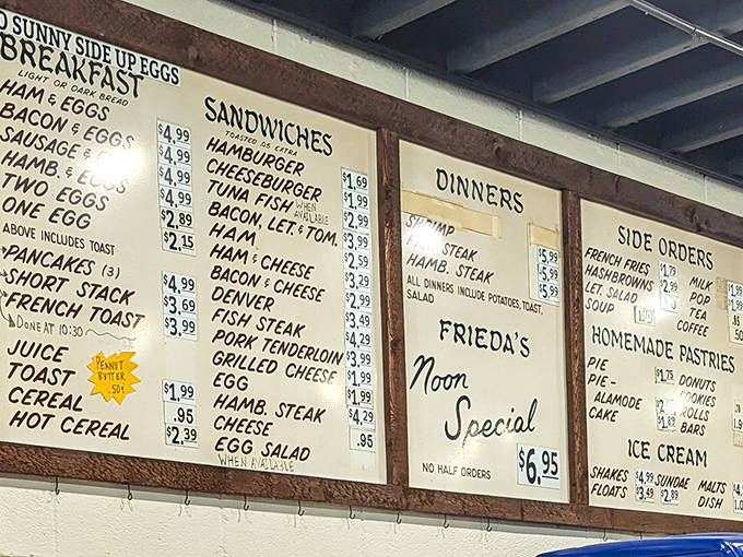 No fancy digital displays here &ndash; just handwritten menu boards that haven't needed updating because perfection is timeless. The noon special is always worth considering.