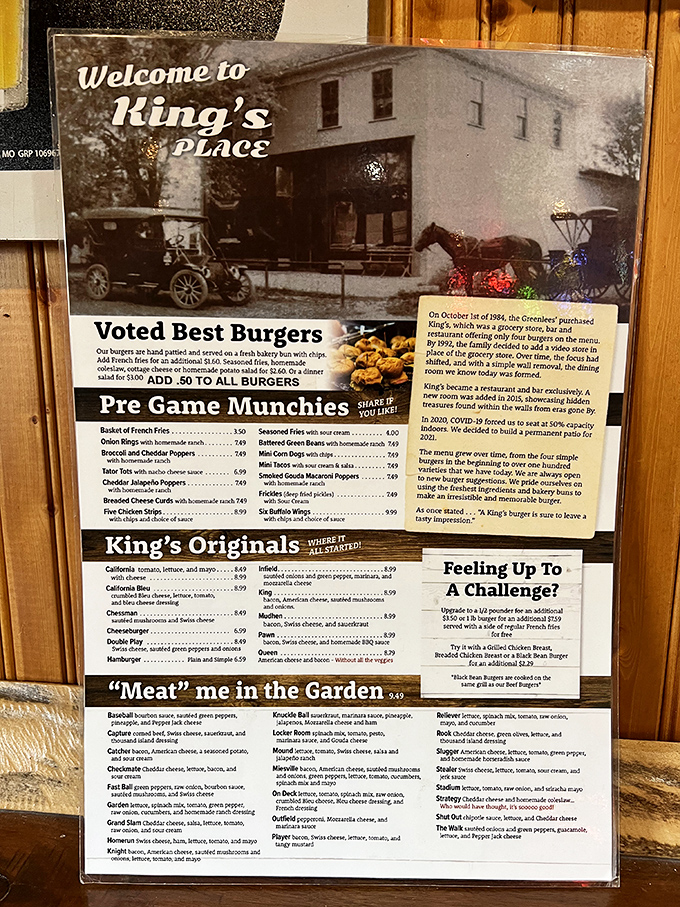 A glimpse into history &ndash; this vintage sign reveals the storied past of King's Place and its evolution into a burger paradise.