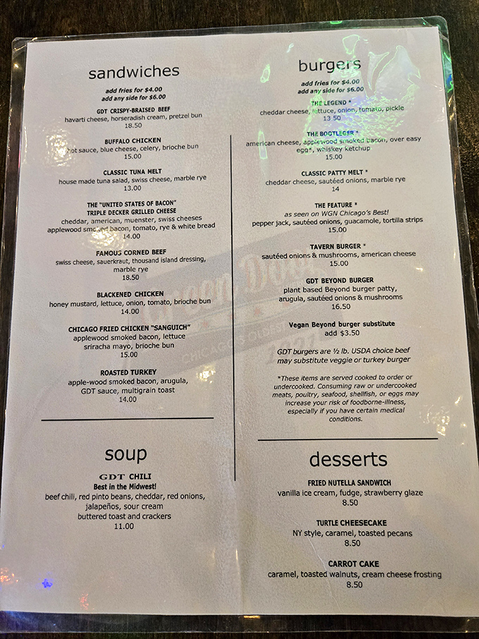 The menu showcases comfort food classics with tavern twists – from hearty sandwiches to burgers that require strategic planning to eat.