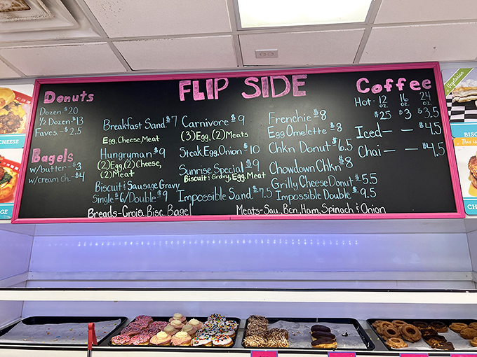 Menu: The blackboard manifesto of morning possibilities, where breakfast items get their backstage passes to flavor town.