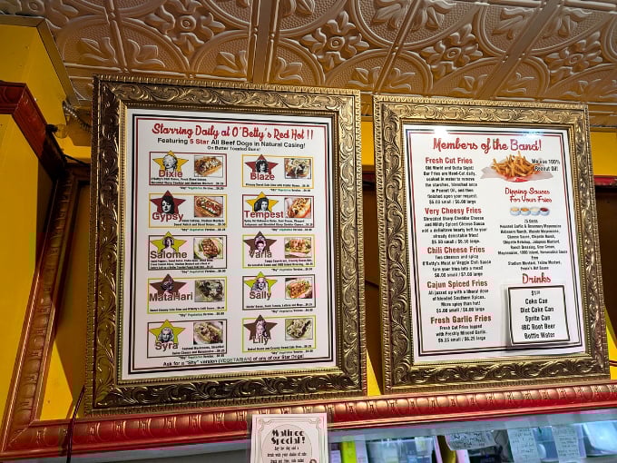 The menu reads like a playbill for a Broadway show where hot dogs are the stars. Each creation named after burlesque performers&mdash;dinner and a history lesson!
