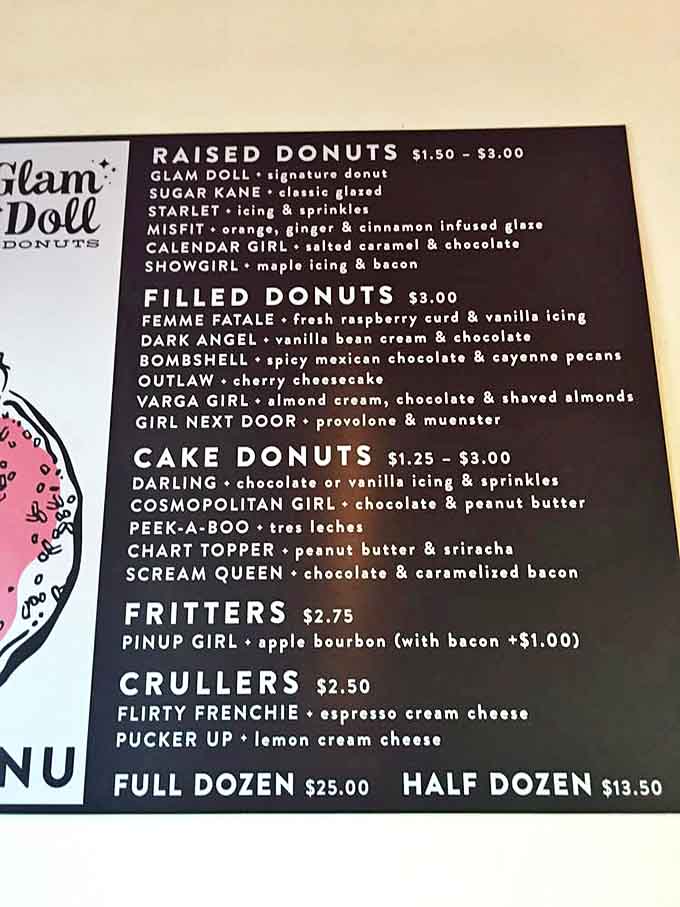 The menu reads like a burlesque show lineup &ndash; each donut with a personality as bold as its flavors. Decision paralysis has never been so delicious.