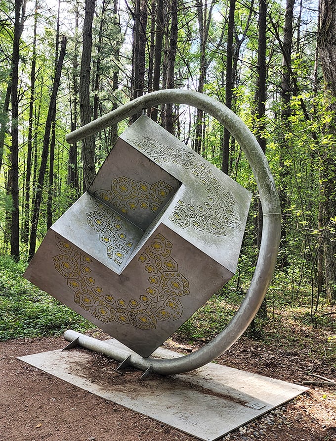 Suspended in perfect geometric balance, this sculpture seems to defy gravity while celebrating ancient patterns with modern flair.