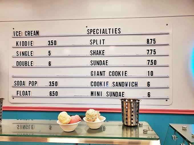 Simple pleasures at honest prices &ndash; the menu board speaks the universal language of ice cream joy without pretension.