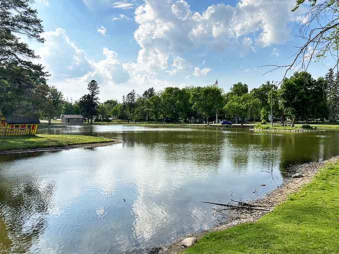 Noonan Park's serene waters reflect Minnesota's love affair with lakes, providing a peaceful retreat in the heart of town.