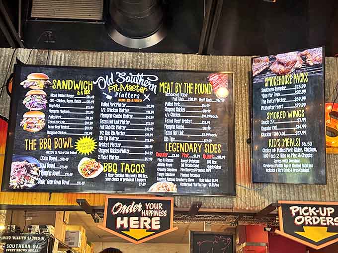 The menu board &ndash; a monument to meat that promises smoky treasures for every appetite.