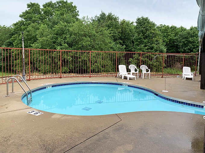The outdoor pool area offers a refreshing escape during summer months &ndash; perfect for cooling off after a day of exploring Wisconsin's countryside.