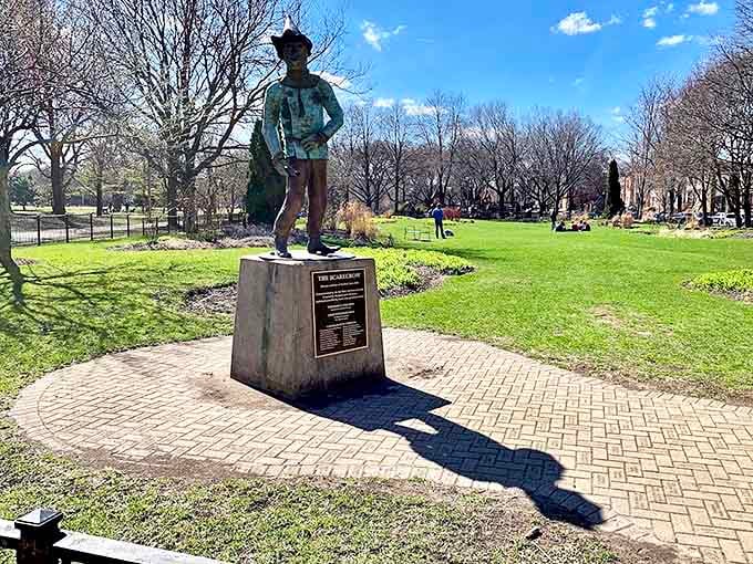 The Scarecrow keeps thoughtful watch over the park, proving you don't need brains to become one of Chicago's most beloved literary landmarks.