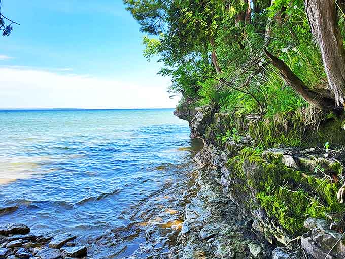 Rocky shoreline: The meeting place of ancient limestone and timeless waters, creating a textured canvas that changes with every tide.