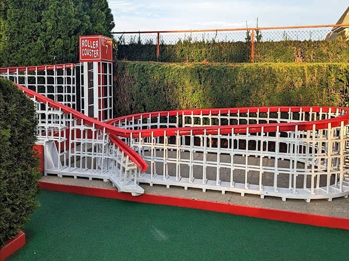 Physics meets fantasy in this gravity-defying masterpiece where your golf ball experiences more thrills than most amusement park visitors.