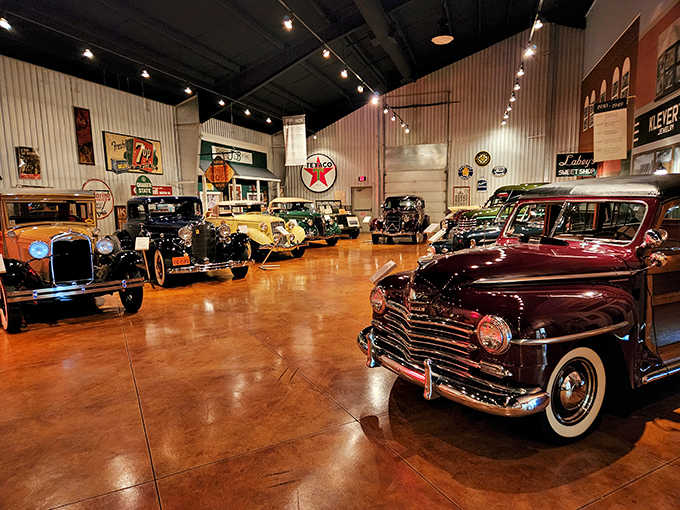 Chrome gleams under perfect lighting as these automotive masterpieces stand proudly, each representing an era when cars weren't just transportation but statements.