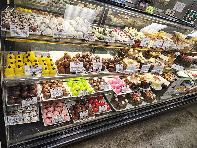 Sweet temptations from every corner of the globe line these cases. Diet resolutions come here to die happy deaths.