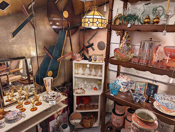 Vintage glassware and quirky collectibles create a treasure hunter's paradise, where every shelf holds potential discoveries that'll make your friends ask where you found them.