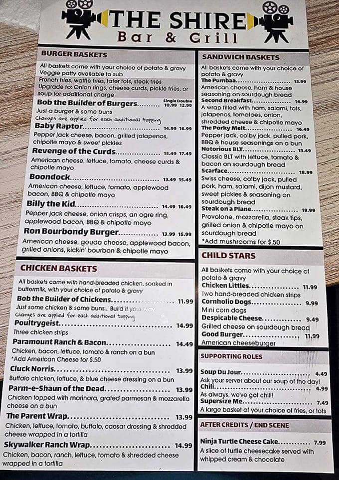 The menu reads like movie credits with clever names &ndash; "Bob the Builder of Burgers" lets you direct your own culinary masterpiece.