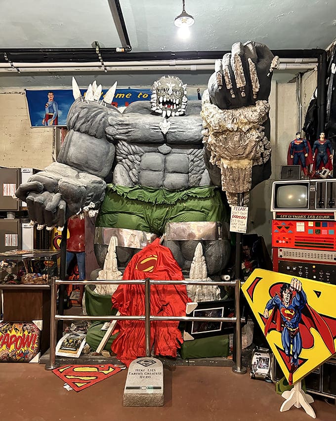 This Doomsday statue proves that even Superman's toughest enemies get the museum treatment, looking appropriately menacing behind the display glass.