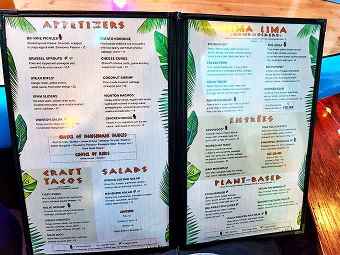 The menu reads like a passport to flavor country, offering everything from island-inspired appetizers to tropical twists on comfort classics.