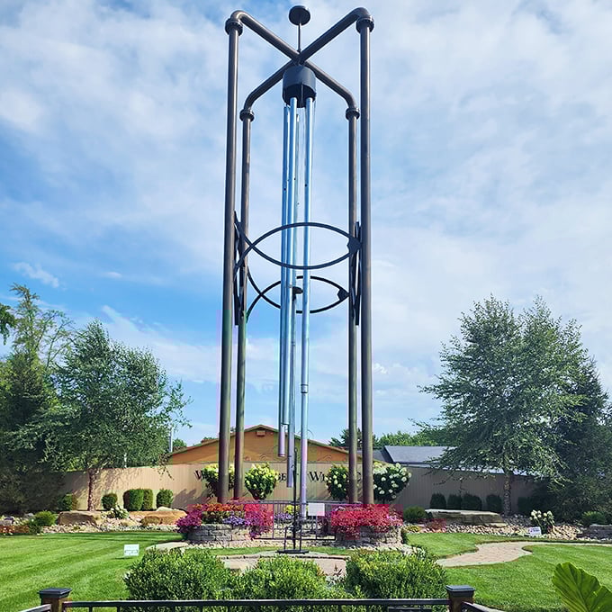 Casey's enormous wind chime creates music you can feel in your bones when the prairie winds blow or visitors pull the massive rope.