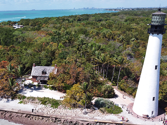 From above, the lighthouse peninsula resembles a painter's palette – white sand, emerald vegetation, and every shade of blue water imaginable.
