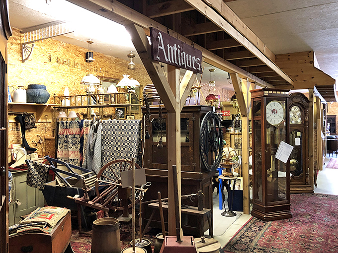 Step into a time capsule where Victorian elegance meets rustic charm. The antique section transports visitors through decades of American design history.