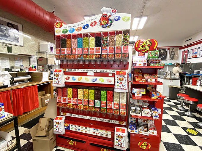 Jelly Belly heaven! This colorful display offers a rainbow of flavors that would make Willy Wonka himself stop and stare.