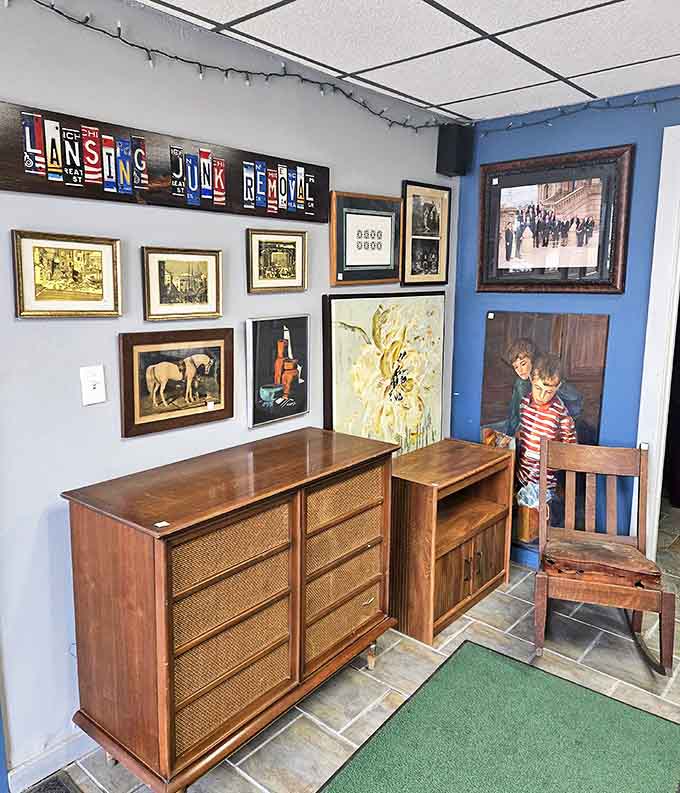 Mid-century modern meets timeless craftsmanship in this dresser display &ndash; furniture with character that money alone can't buy.