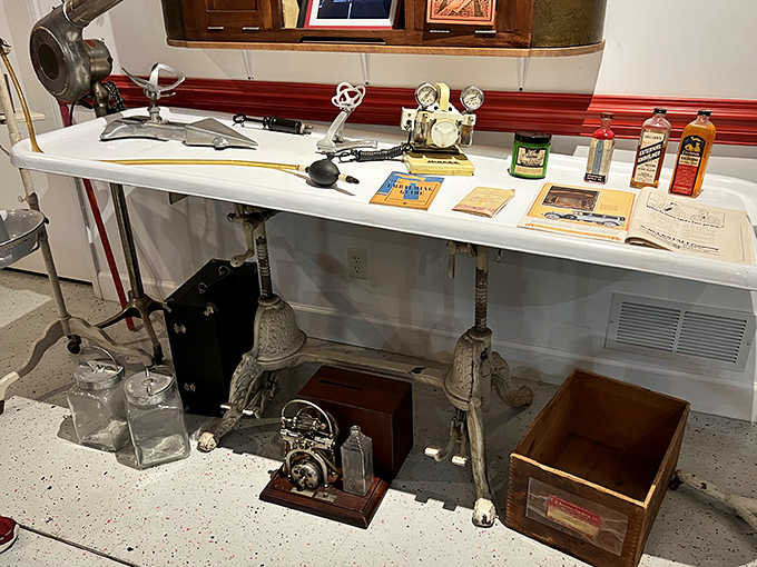 A fascinating collection of vintage embalming tools and bottles reveals the scientific side of funeral practices through the decades.