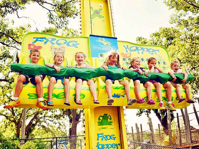 The Frog Hopper delivers just enough bounce to elicit squeals of delight from young riders experiencing their first taste of adrenaline.