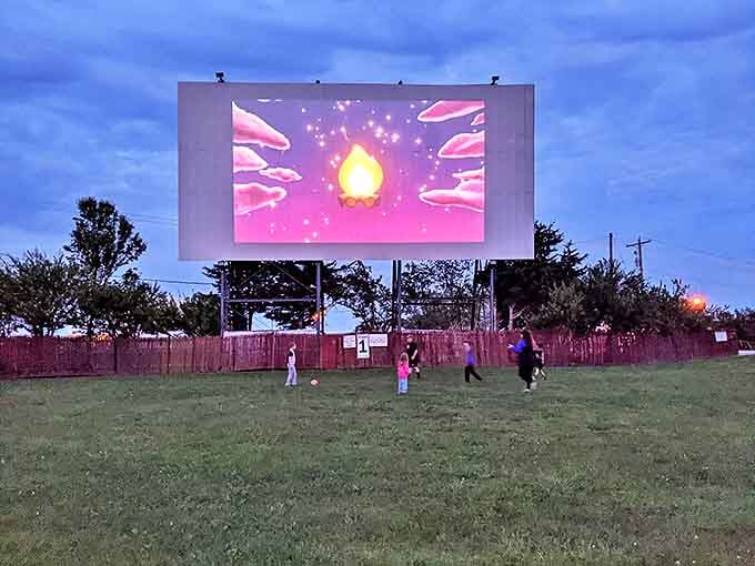 The pre-show entertainment needs no script &ndash; children create their own adventures while waiting for the big screen to flicker to life.