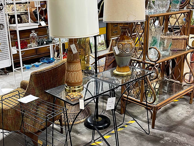 Mid-century modern meets eclectic collector's paradise with furniture pieces that tell stories of American design evolution through the decades.