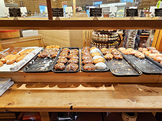 Feast your eyes on this bakery counter! It's like Willy Wonka went Amish and decided carbs were the new chocolate river.